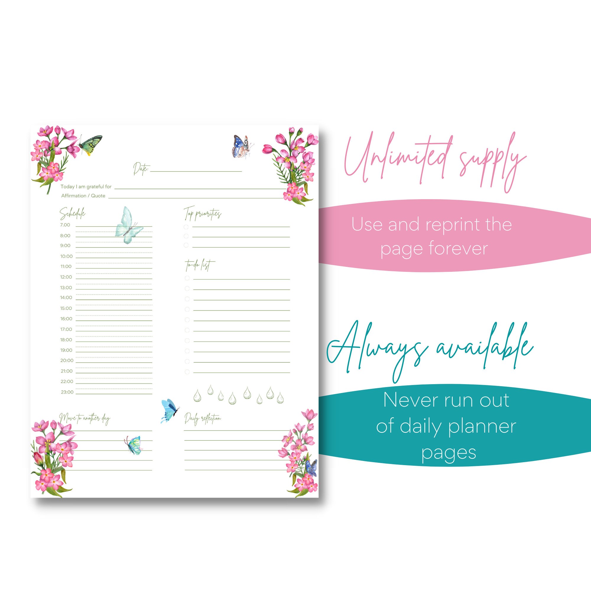 Daily Printable Undated Planner Template Page Illustrated With Pink ...