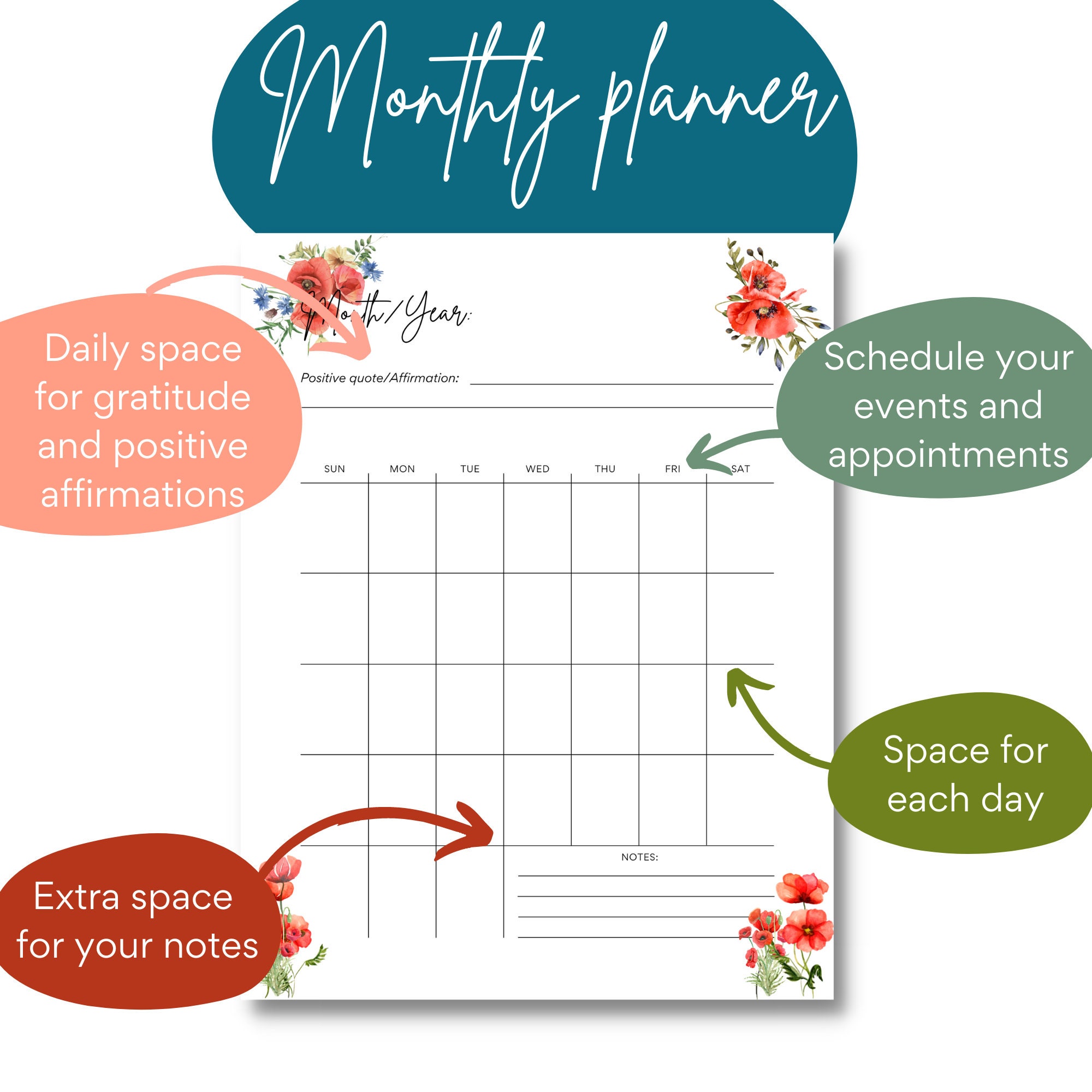 Bundle Daily, Weekly & Monthly Printable Undated Planner Template Pages ...