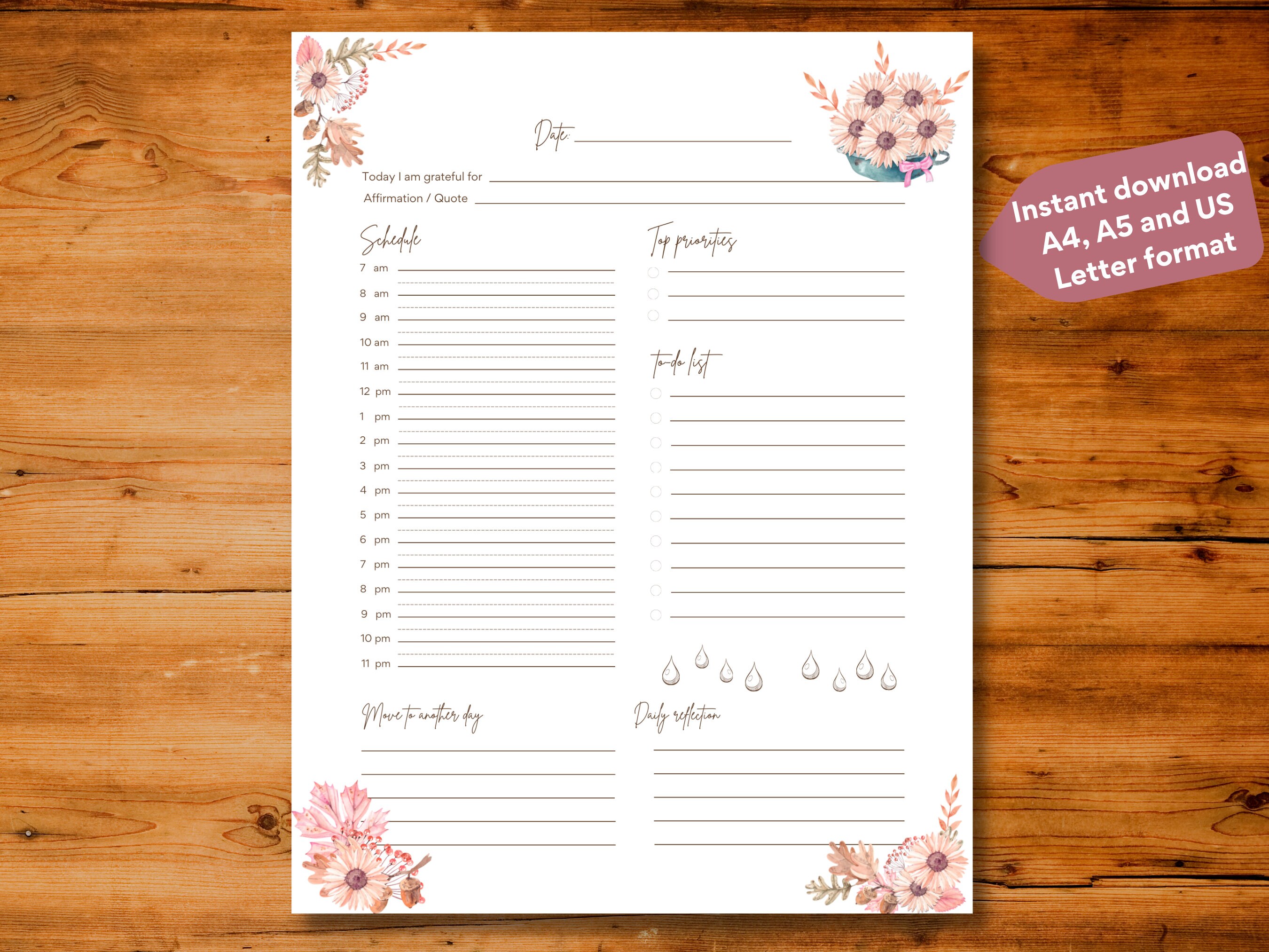 Daily Printable Undated Planner Template Page Illustrated With - Etsy