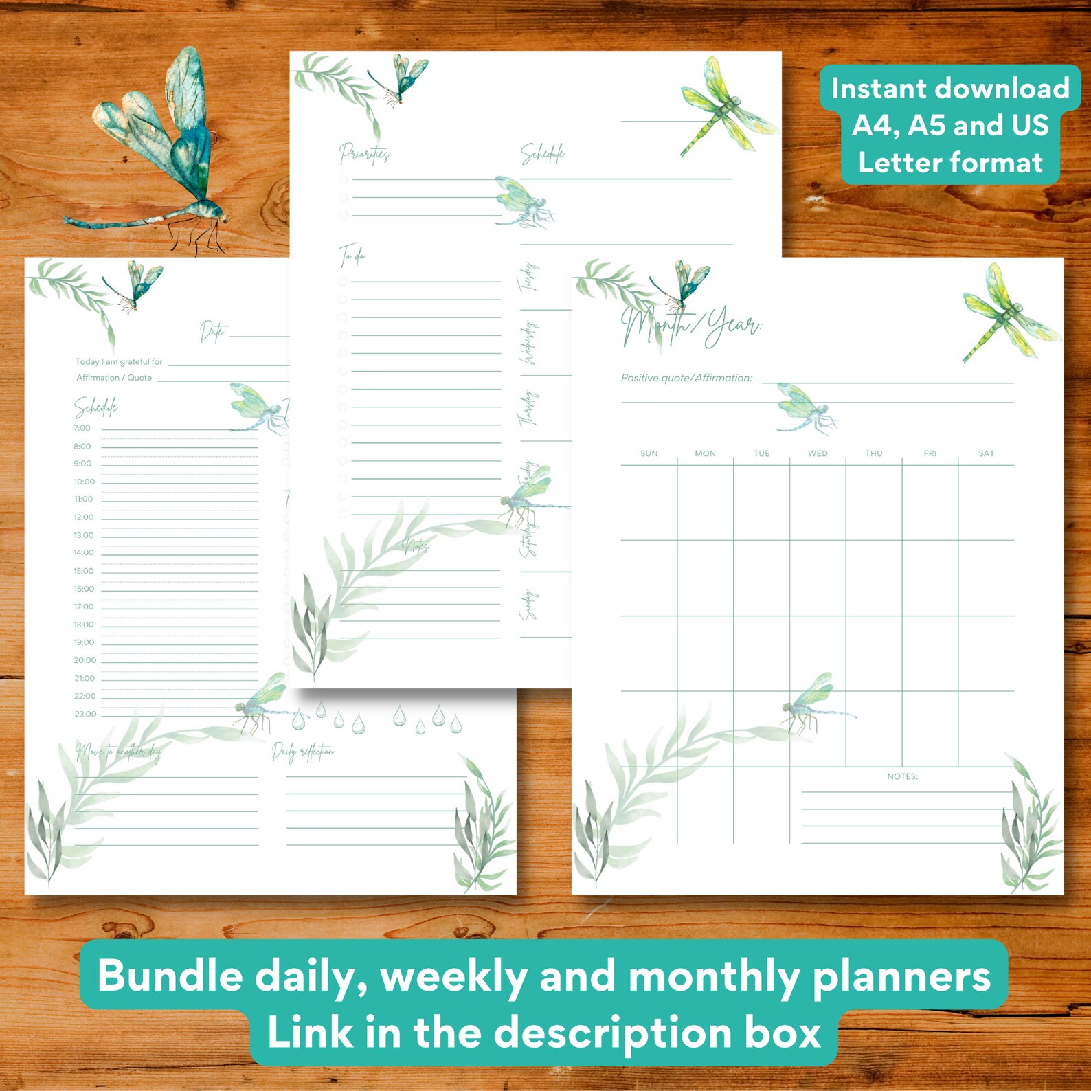 Printable Dragonfly Weekly Planner Template | Undated | Instant ...