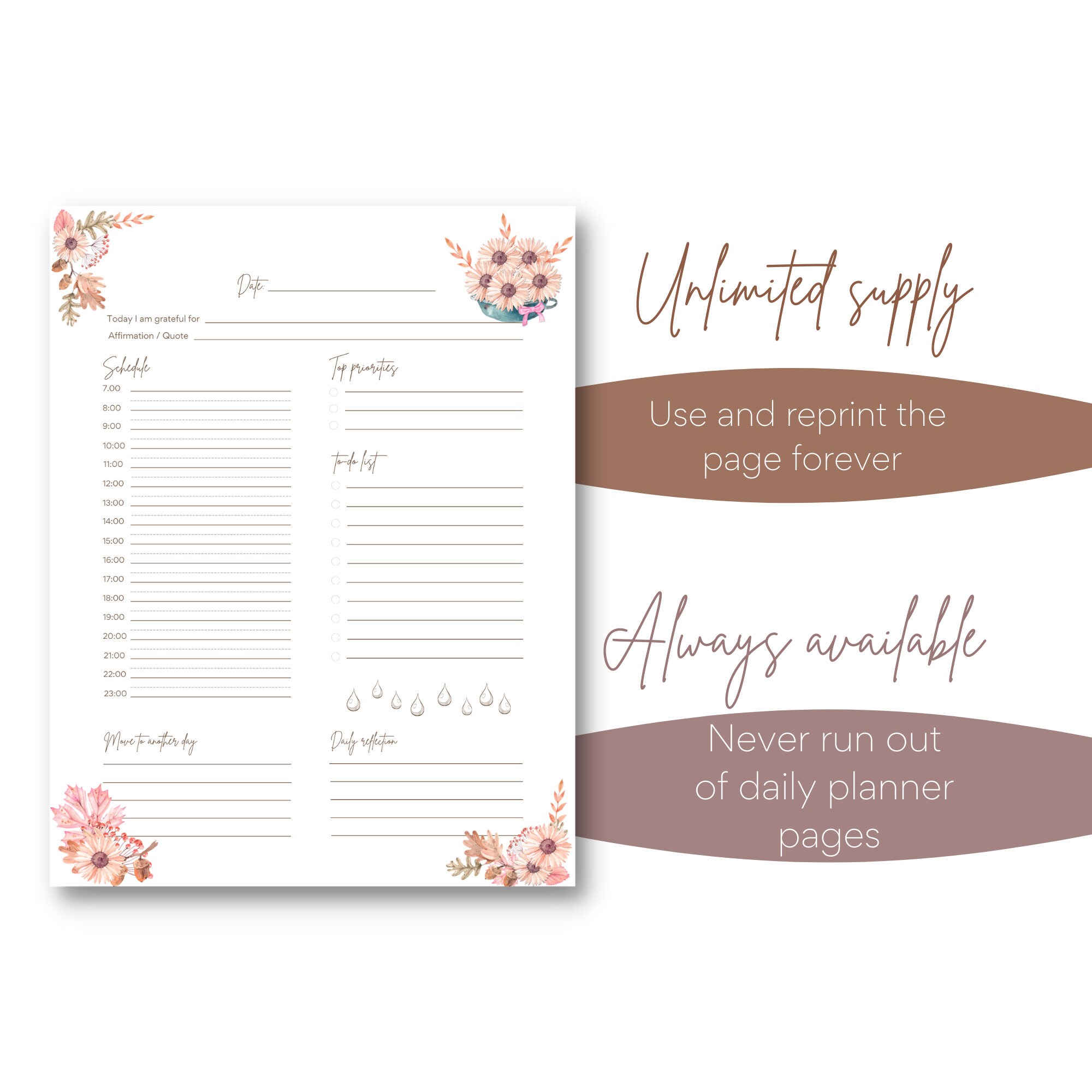 Daily Printable Undated Planner Template Page Illustrated With - Etsy