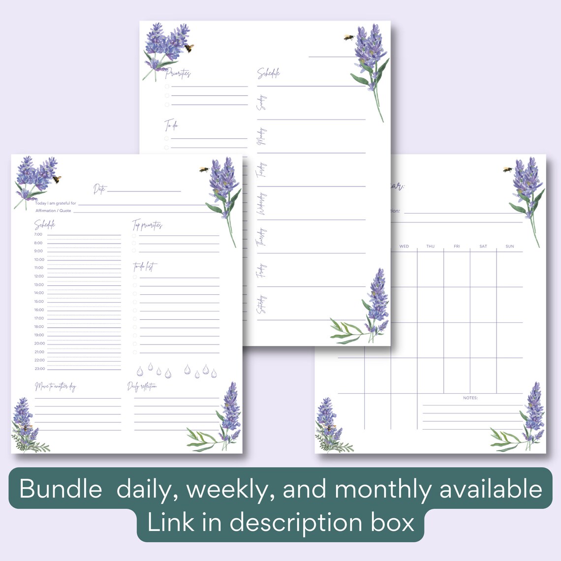 Daily Printable Undated Planner Template Page Illustrated With Lavender ...