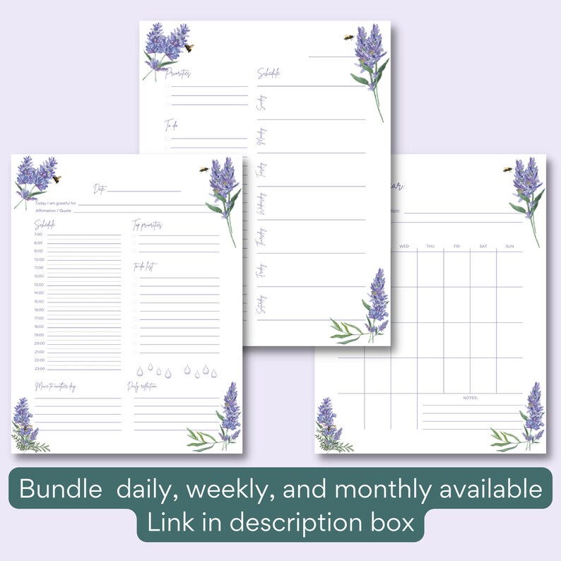 Daily Printable Undated Planner Template Page Illustrated With Lavender ...
