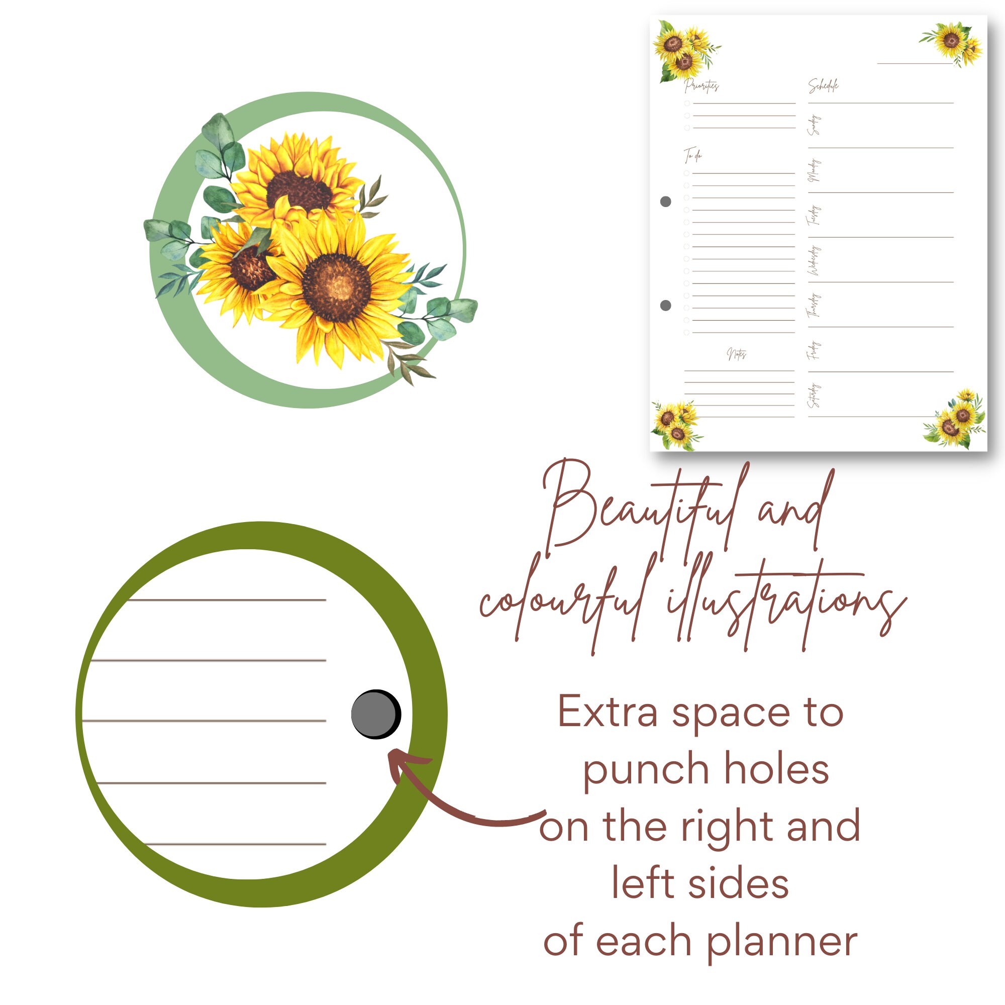 Weekly Printable Undated Planner Template Page Illustrated With ...