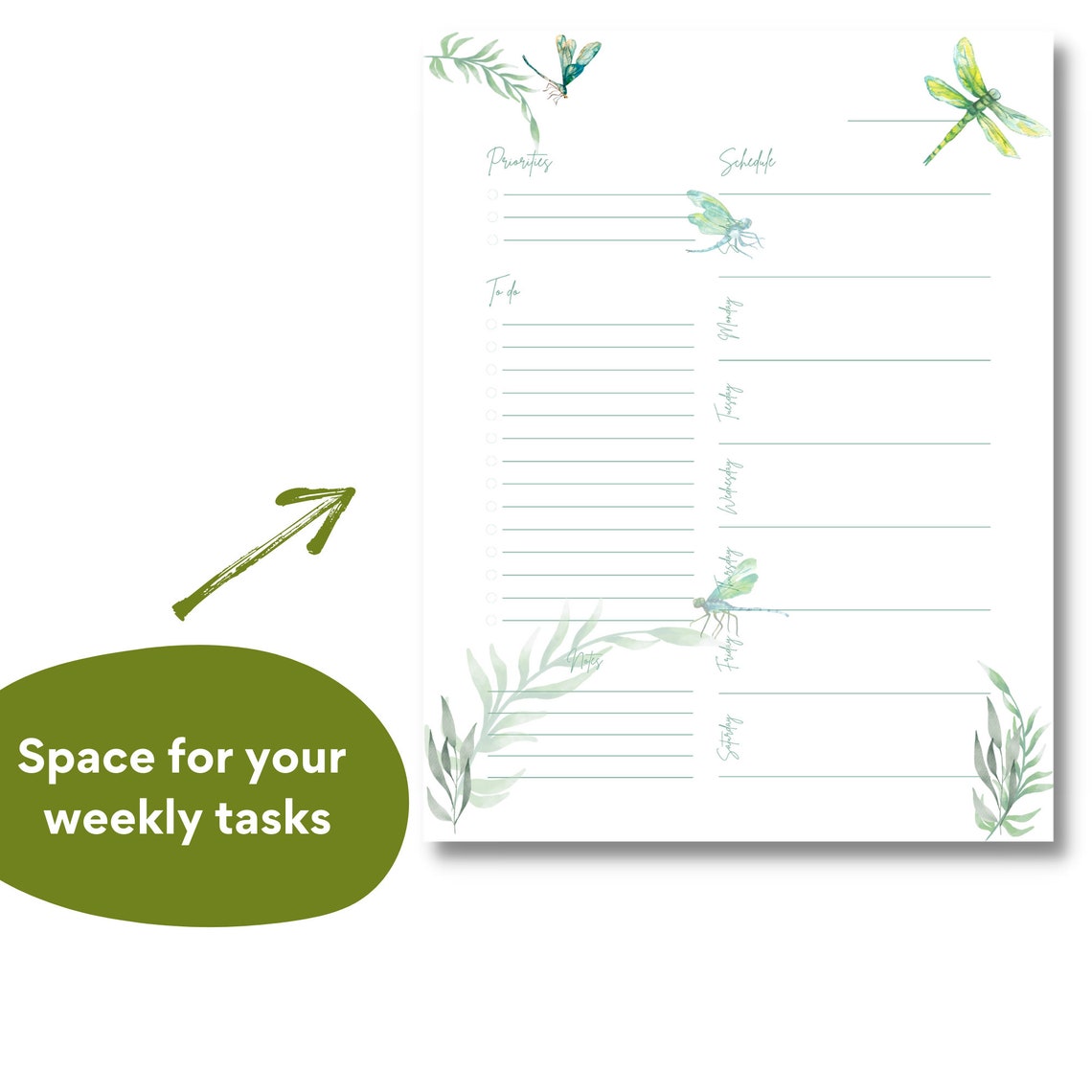 Printable Dragonfly Weekly Planner Template | Undated | Instant ...