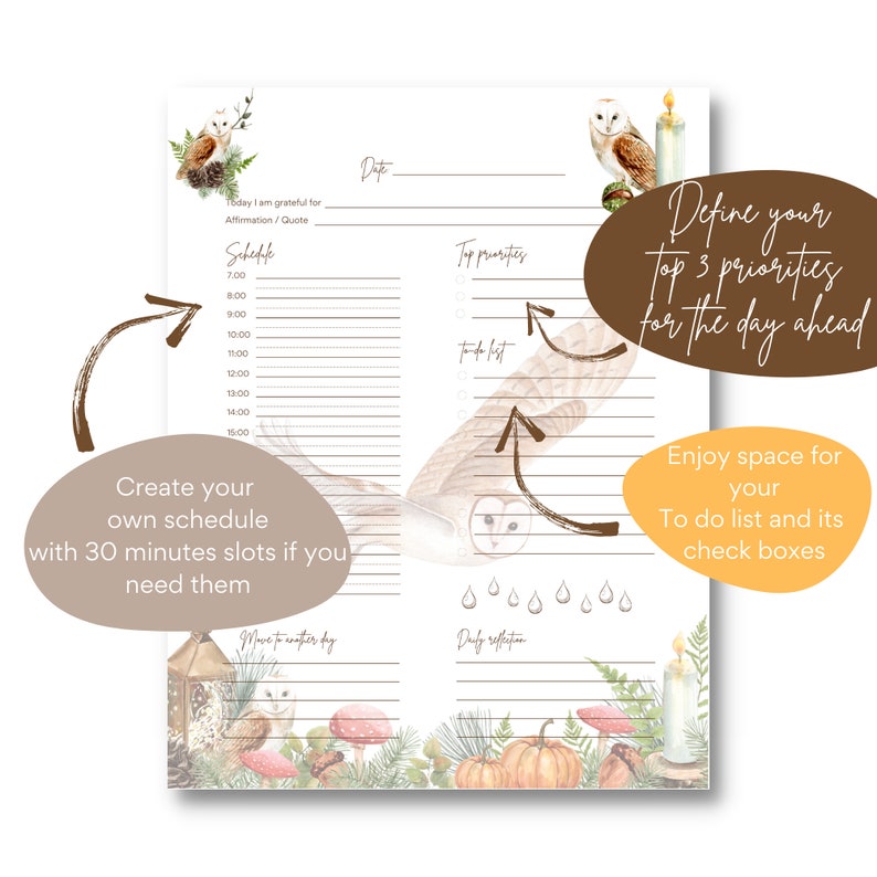 Daily Printable Undated Planner Template Page Illustrated With - Etsy