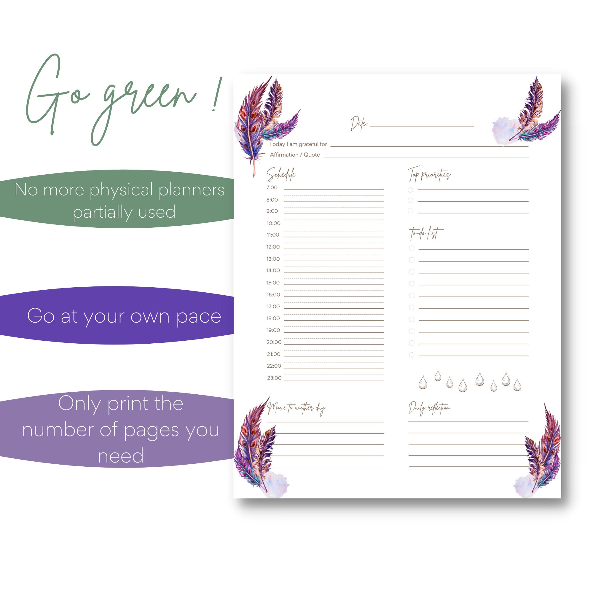 Daily Printable Undated Planner Template Page Illustrated With Purple ...