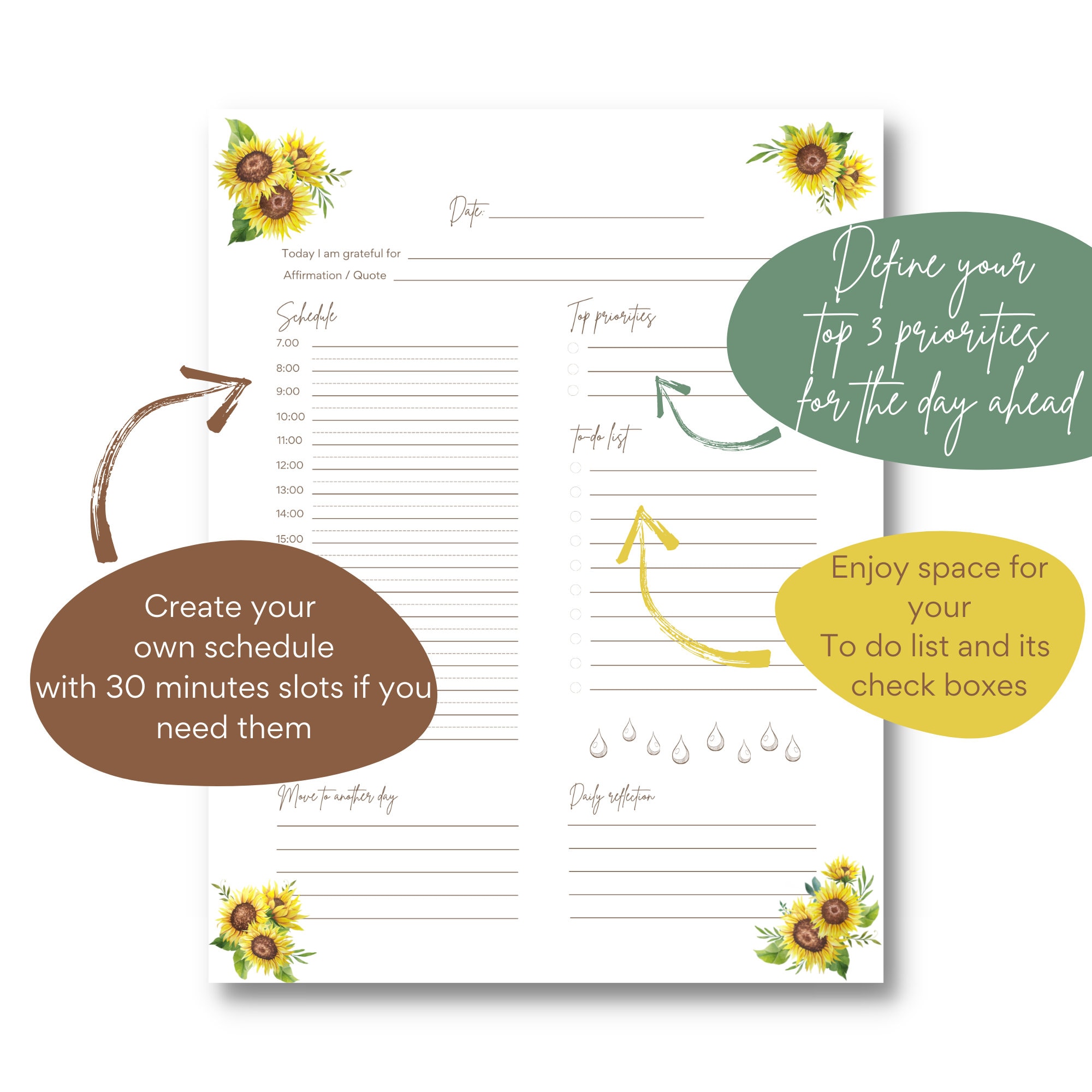 Daily Printable Undated Planner Template Page Illustrated With ...