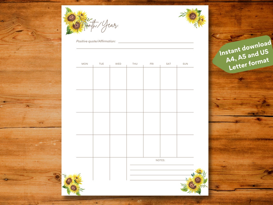 Monthly Printable Undated Planner Template Page Illustrated With ...