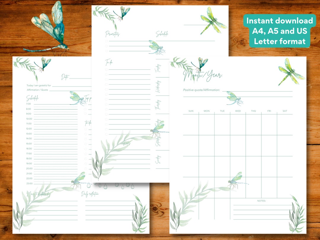 Bundle Daily, Weekly & Monthly Printable Undated Planner Template Pages ...