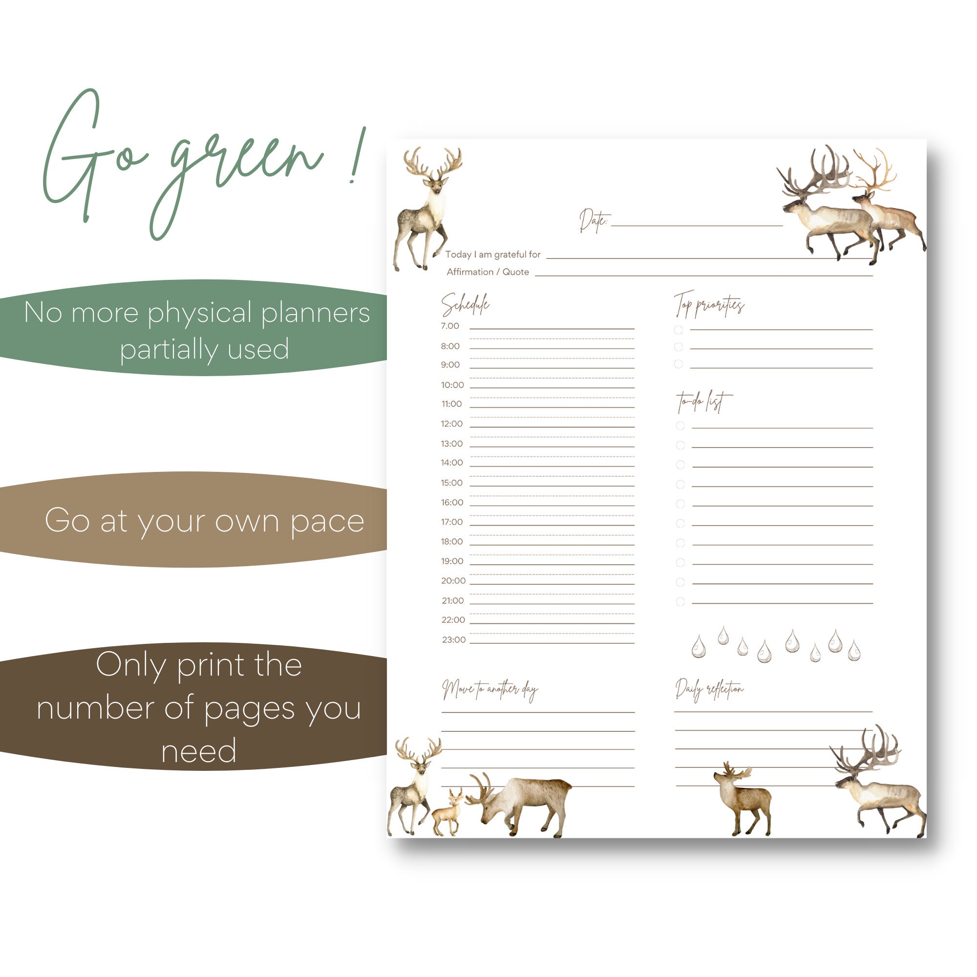 Daily Printable Undated Planner Template Page Illustrated With a Deer ...