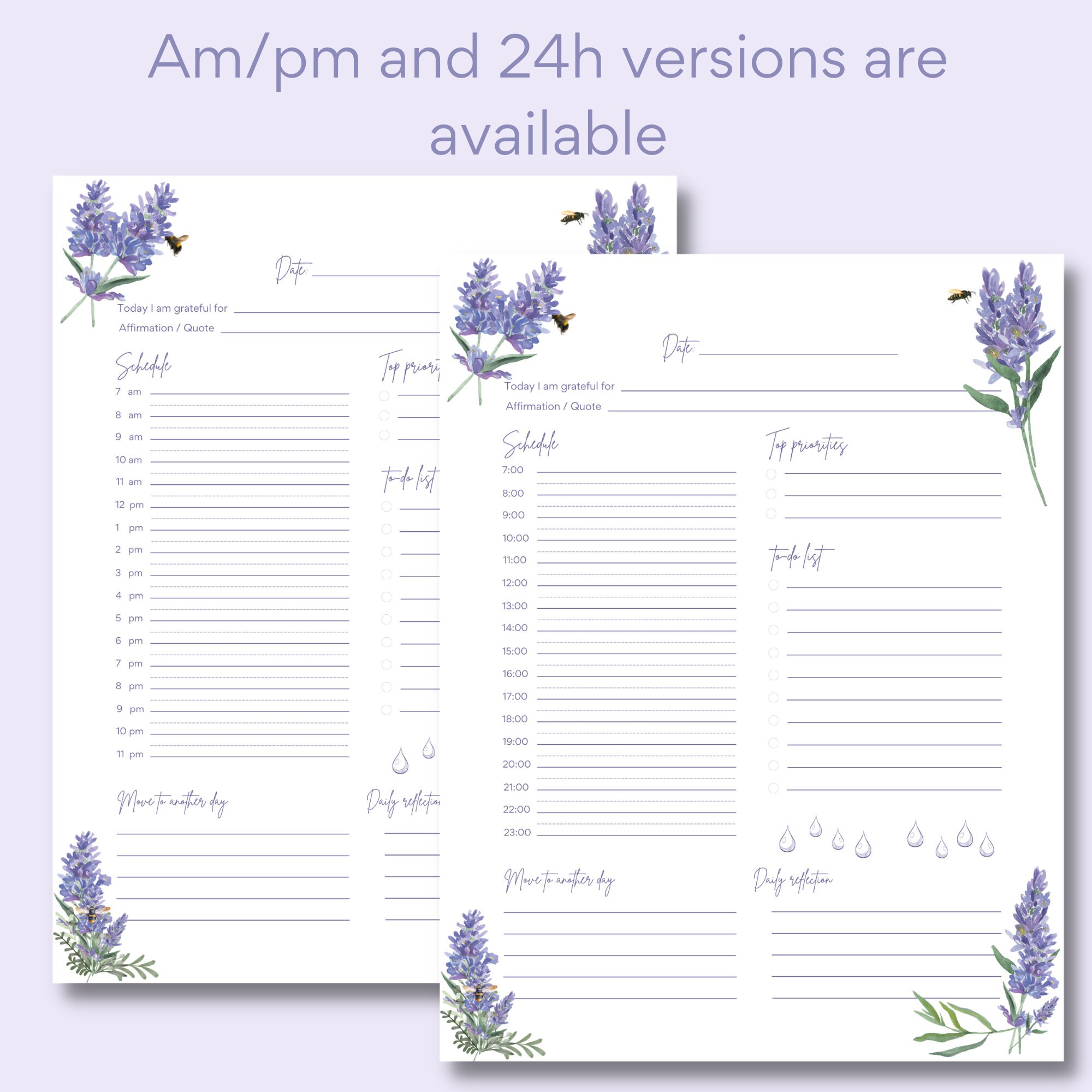 Daily Printable Undated Planner Template Page Illustrated With Lavender ...