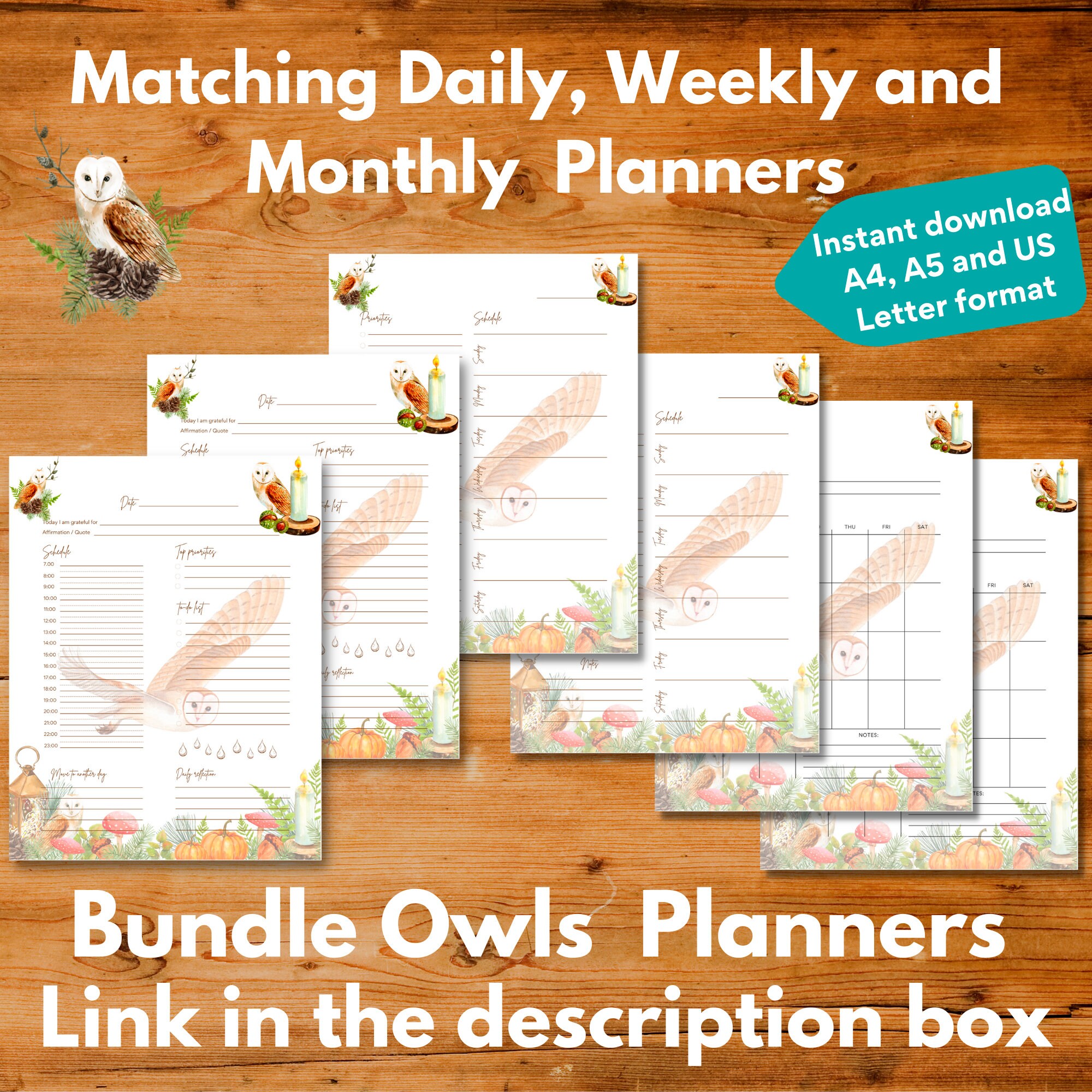 Weekly Printable Undated Planner Template Page Illustrated With Owls ...