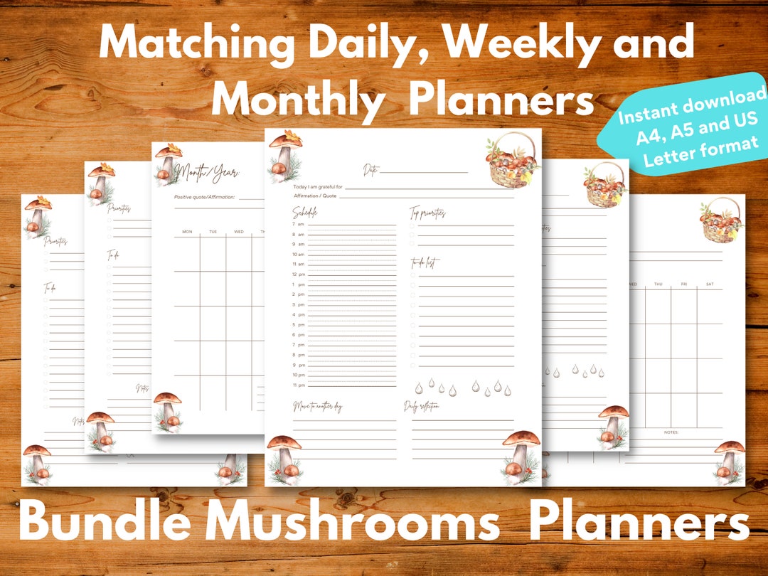 Bundle Daily, Weekly and Monthly Printable Undated Planner Template ...