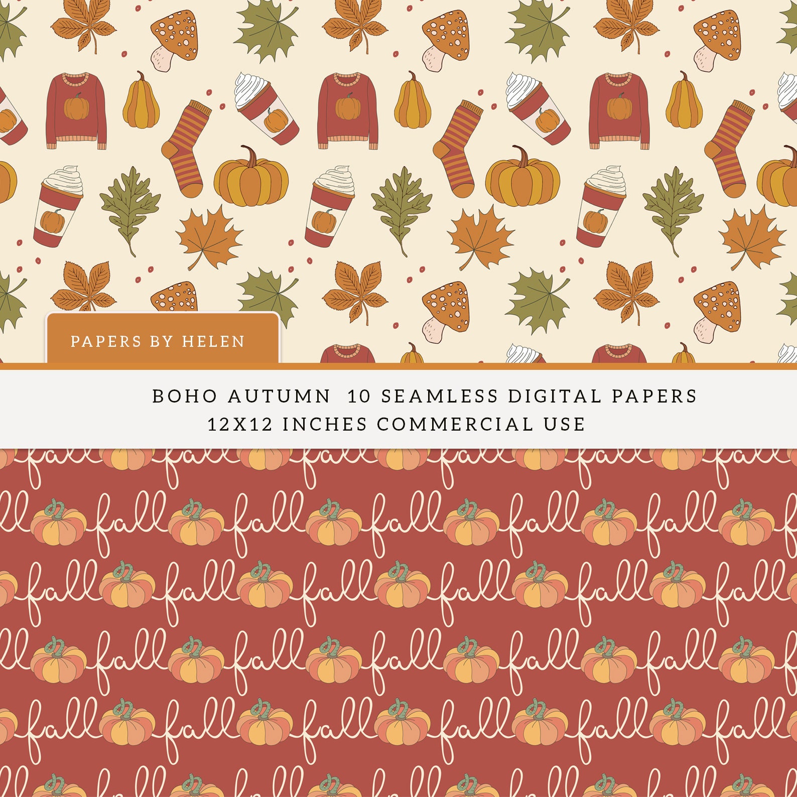 10 Fall Boho Seamless Digital Papers, Boho Autumn Paper, Boho ...