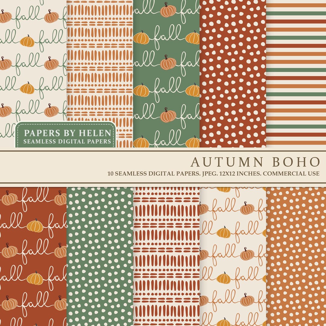 10 Fall Boho Seamless Digital Papers, Boho Autumn Paper, Boho ...
