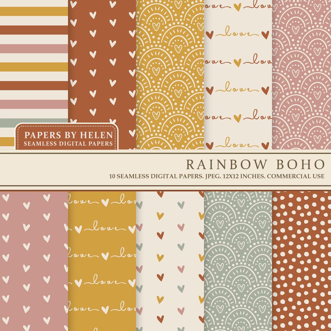 10 Boho Seamless Digital Papers, Boho Scrapbook Paper, Boho Backgrounds ...