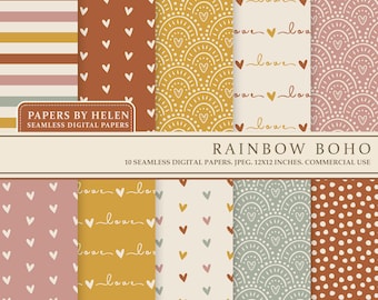 10 Boho Seamless Digital Papers, Boho Scrapbook Paper, Boho Backgrounds ...