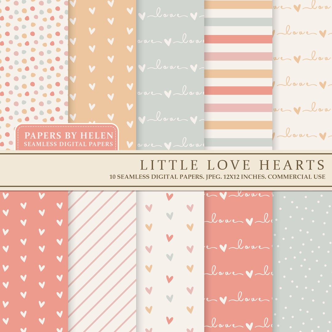 10 Valentine Hearts Seamless Digital Papers, Scrapbook Paper, Heart ...