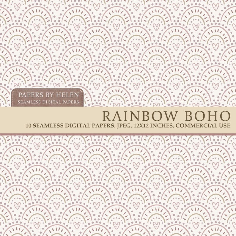 10 Rainbow Boho Seamless Digital Papers, Boho Backgrounds, Commercial ...
