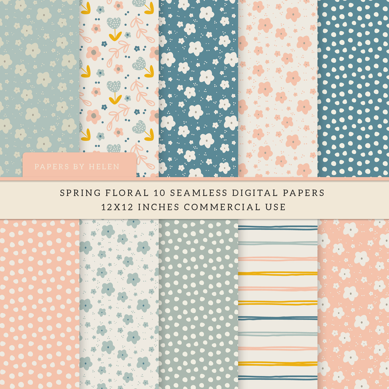 10 Boho Seamless Digital Papers, Spring Floral, Spring Flowers ...