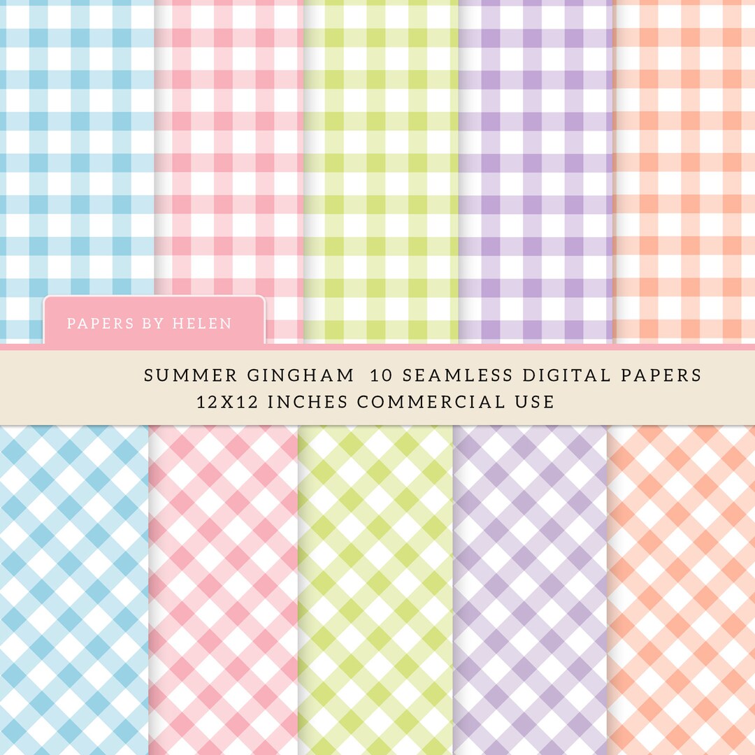 10 Gingham Seamless Digital Paper, Pastel Gingham Backgrounds ...