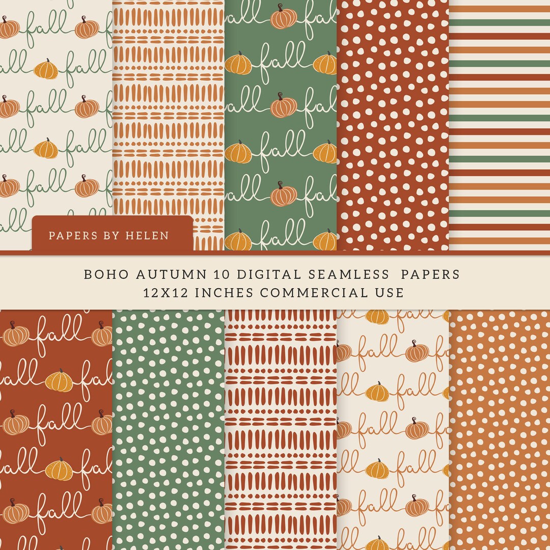 10 Fall Boho Seamless Digital Papers, Boho Autumn Paper, Boho ...