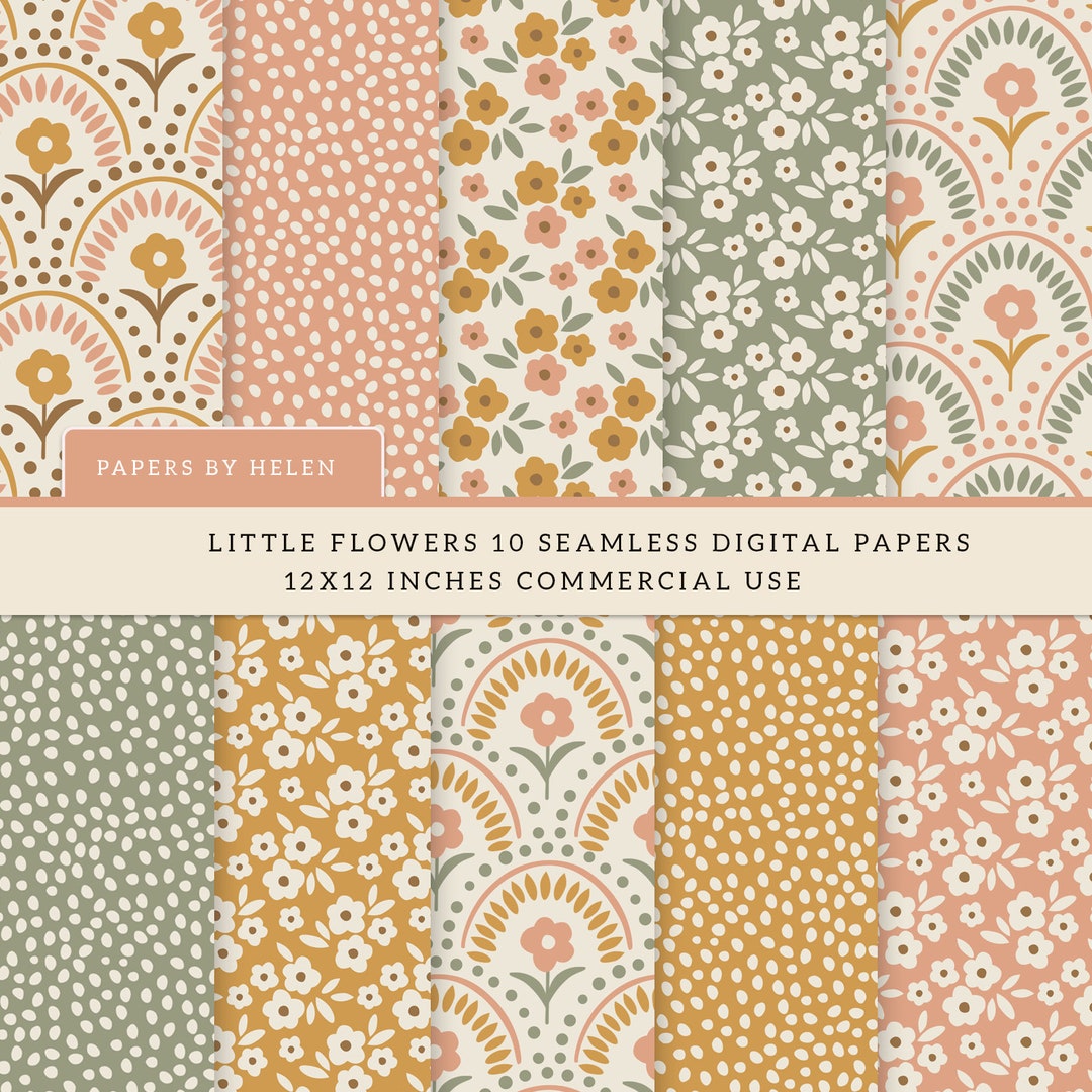 10 Boho Seamless Digital Papers, Spring Floral, Daisy, Spring Flowers ...