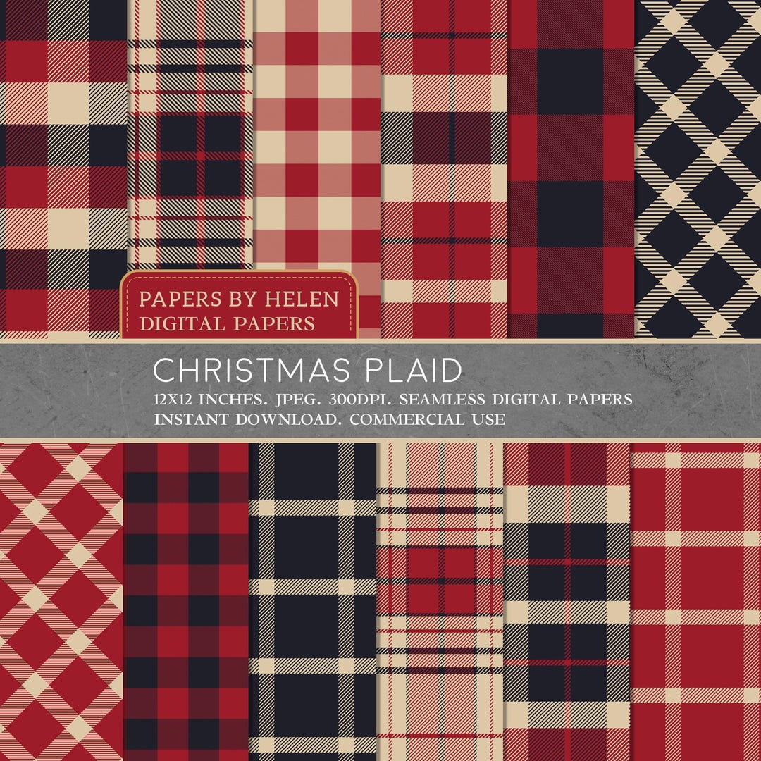 12 Christmas Plaid, Seamless Christmas Digital Papers, Christmas ...
