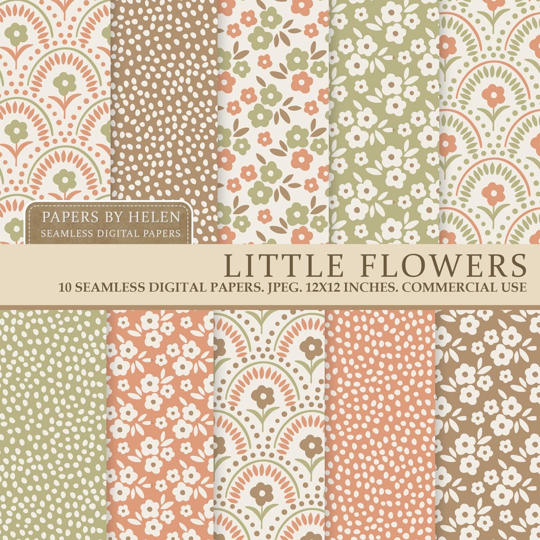 10 Boho Digital Papers, Little Flowers, Commercial Use, Floral Pattern ...