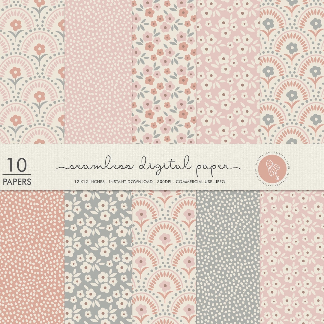 10 Boho Seamless Digital Papers, Little Flowers, Commercial Use Digital ...