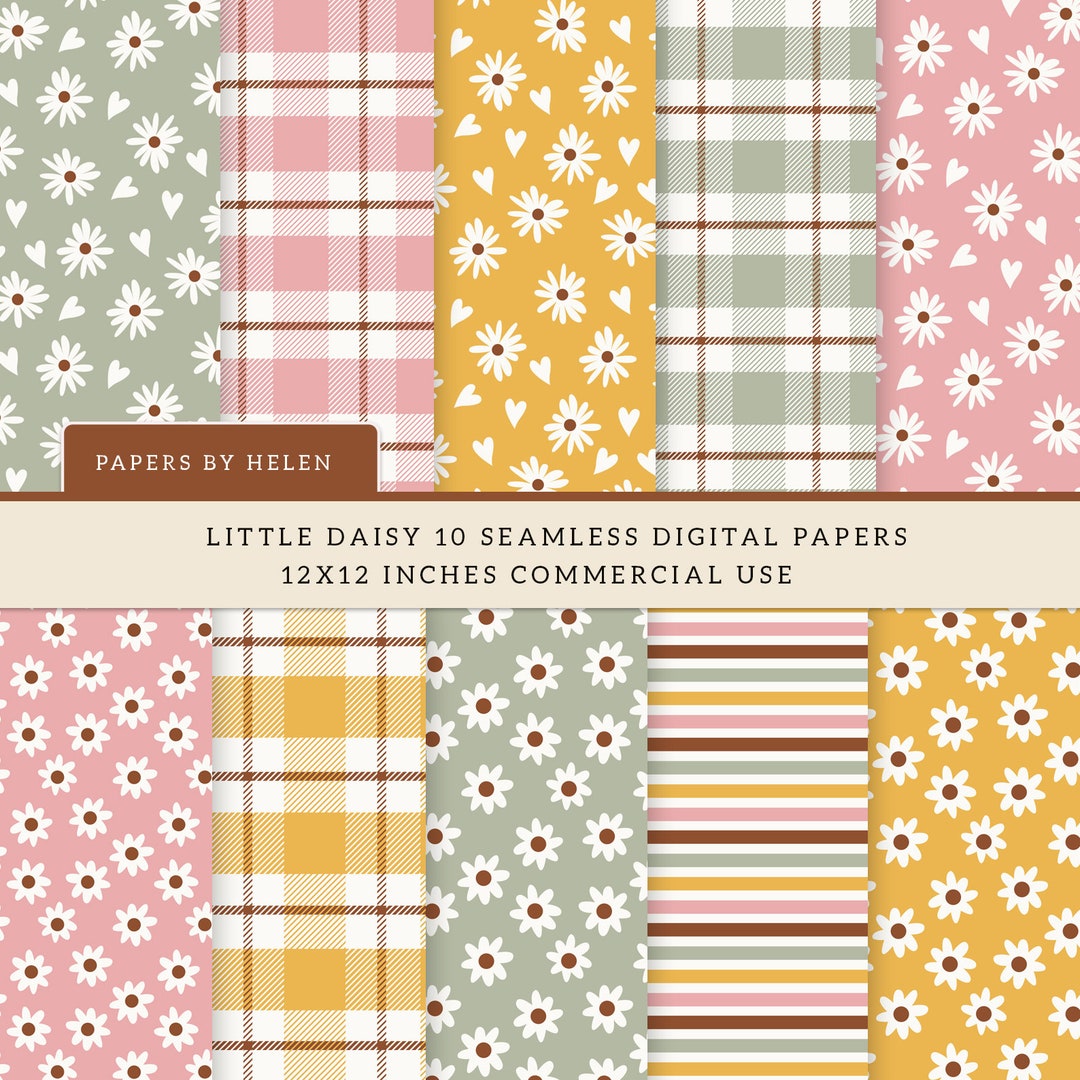 10 Boho Seamless Digital Papers, Spring Floral, Little Daisy ...