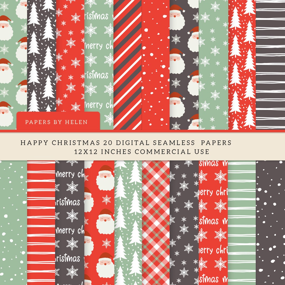 20 Christmas Digital Papers, Christmas Scrapbook Paper, Commercial Use ...