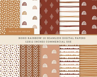 10 Boho Seamless Digital Papers, Boho Scrapbook Paper, Boho Backgrounds ...