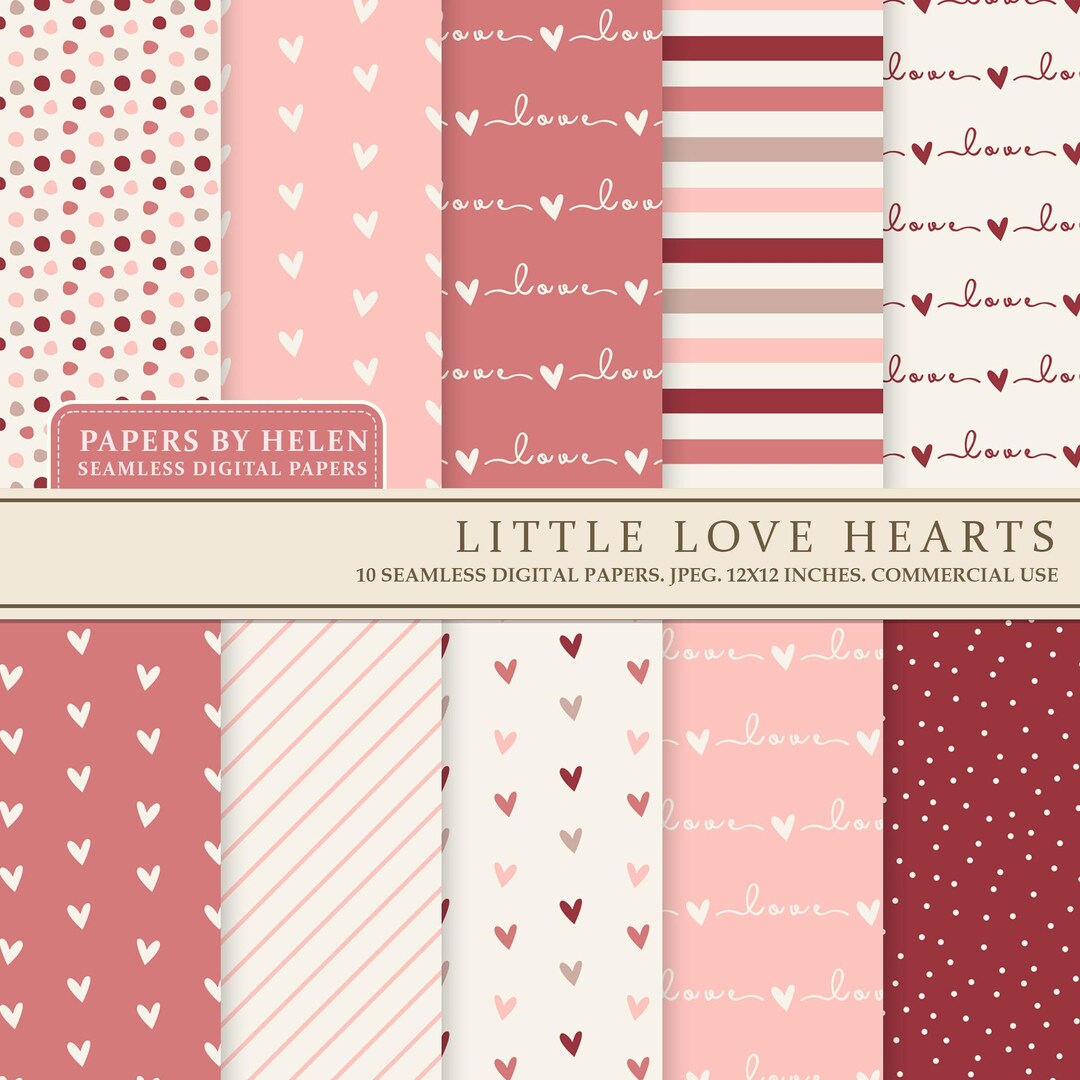 10 Valentine Hearts Seamless Digital Papers, Scrapbook Paper, Heart ...