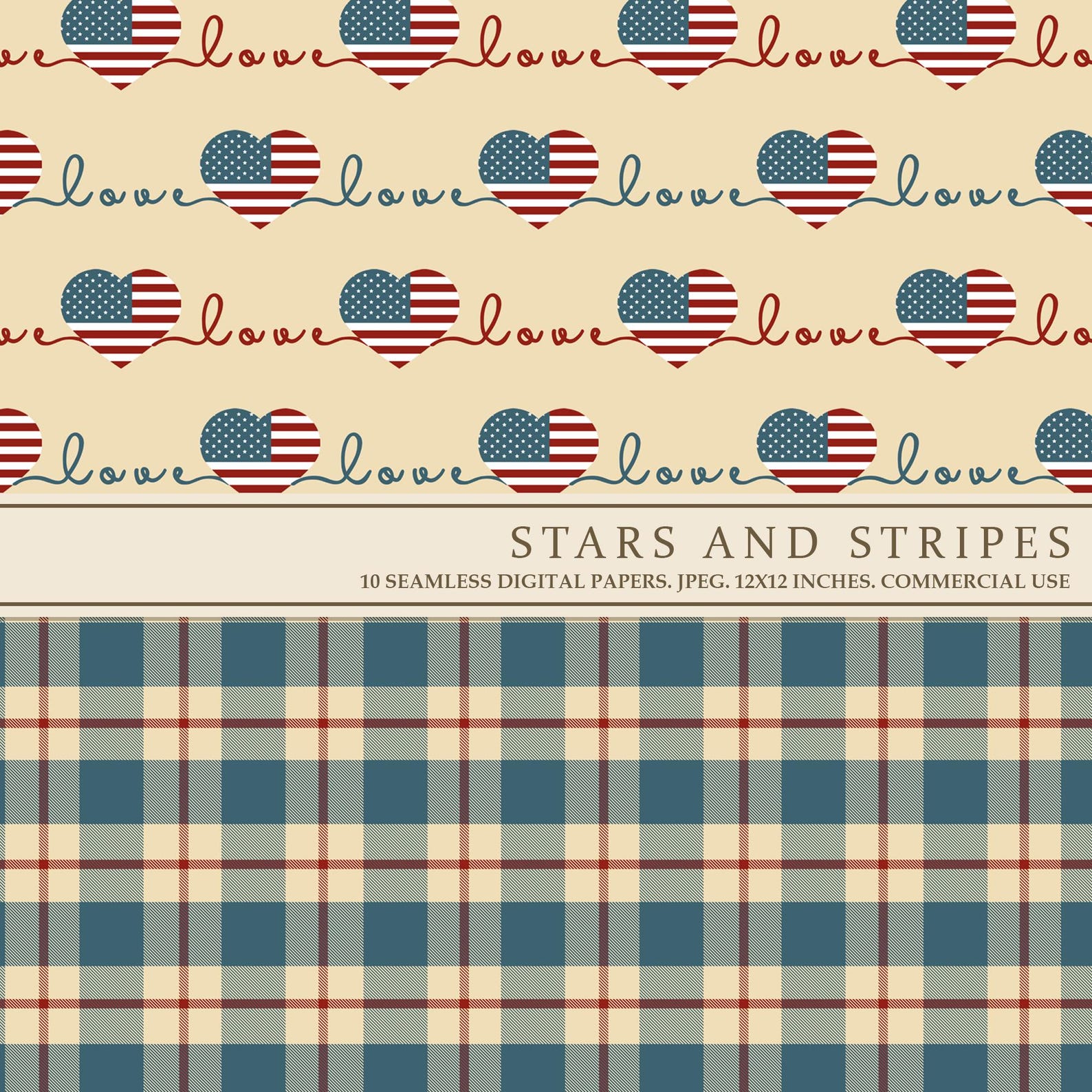 10 Seamless Digital Papers, 4th July, Scrapbook Paper, USA, America ...