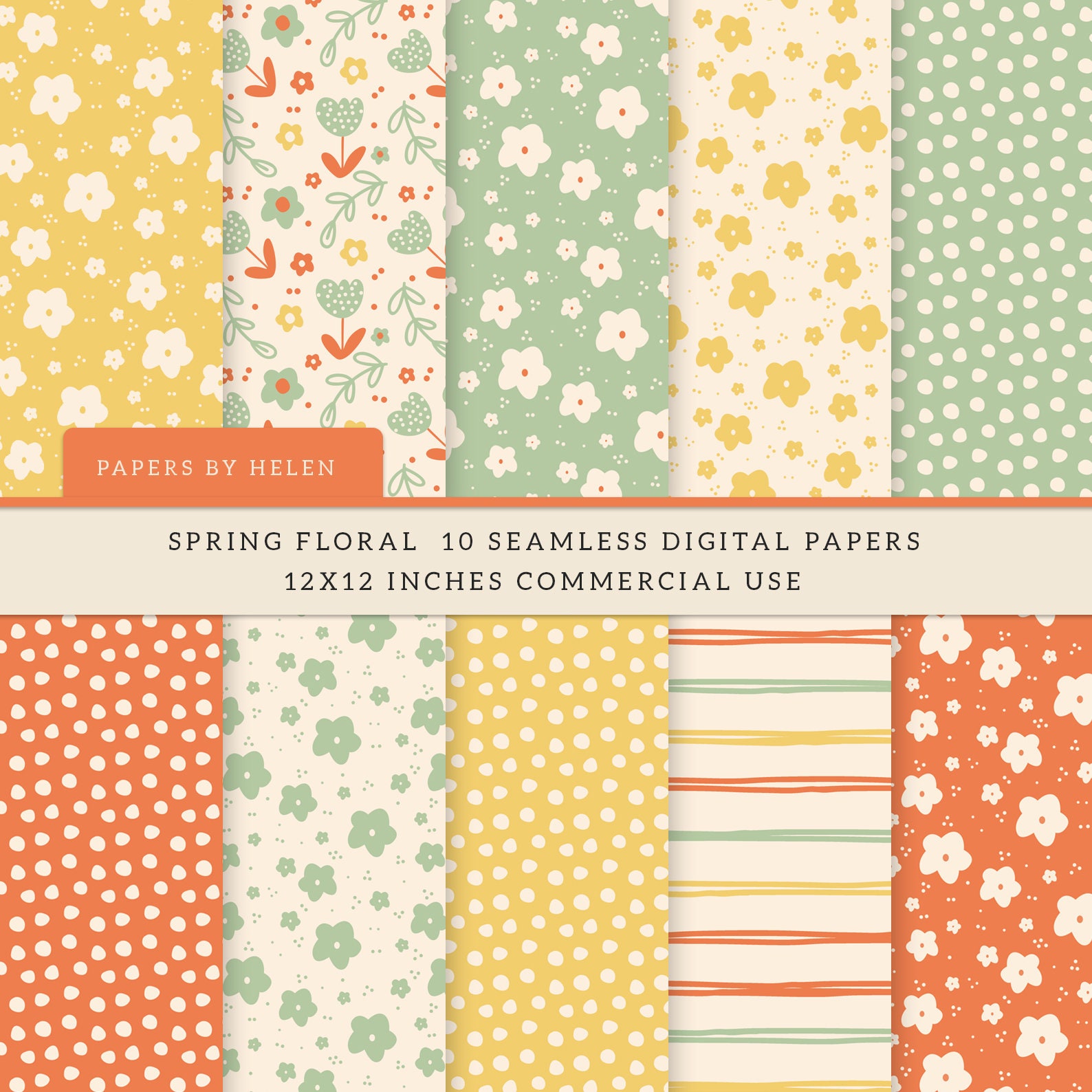 10 Boho Seamless Digital Papers Spring Floral Spring | Etsy