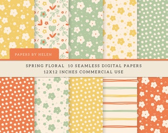 10 Boho Seamless Digital Papers, Spring Floral, Spring Flowers ...