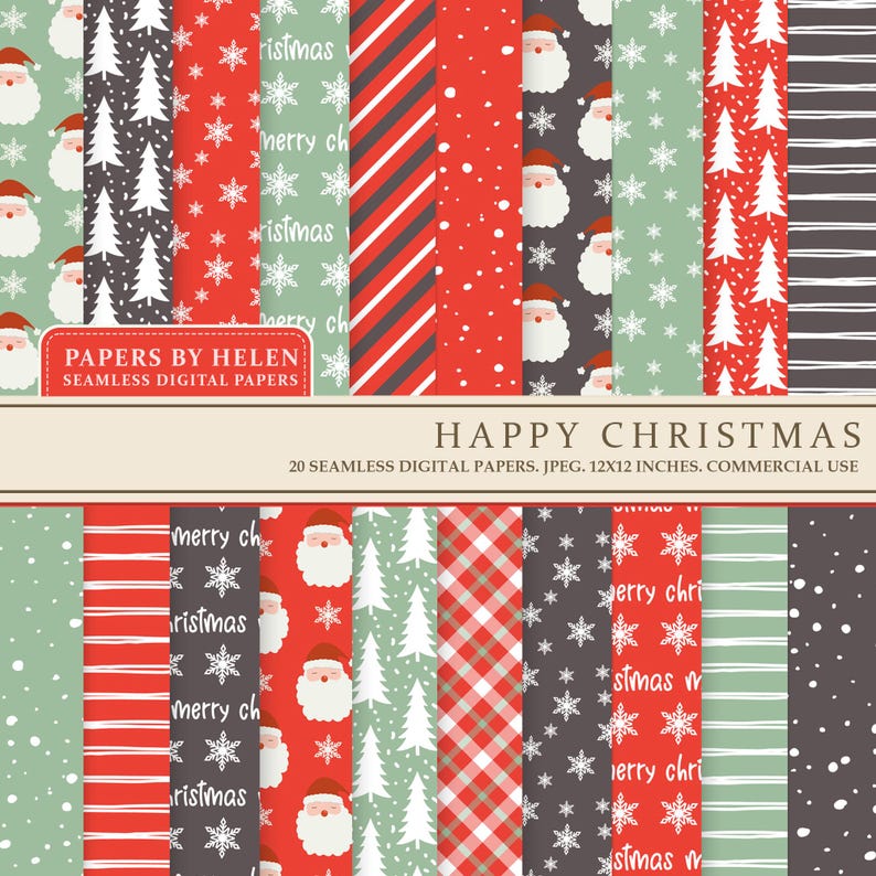 20 Christmas Digital Papers, Christmas Scrapbook Paper, Commercial Use ...