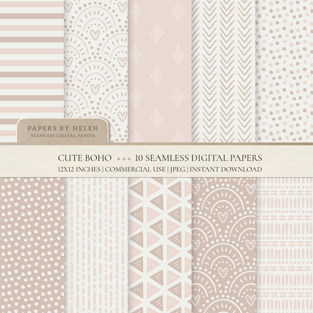 10 Rainbow Boho Seamless Digital Papers, Beige Neutral Boho Backgrounds ...