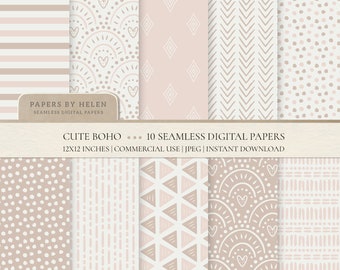 10 Boho Seamless Digital Papers, Boho Scrapbook Paper, Boho Backgrounds ...