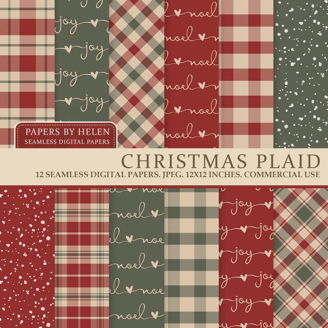 12 Christmas Plaid, Seamless Christmas Digital Papers, Christmas ...