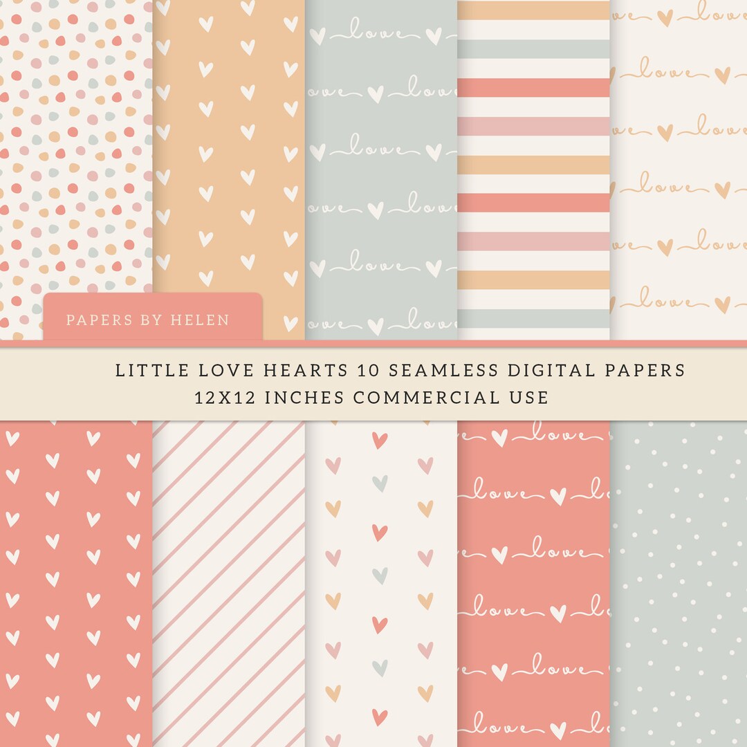 10 Valentine Hearts Seamless Digital Papers, Scrapbook Paper, Heart ...