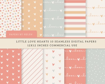 10 Valentine Hearts Seamless Digital Papers, Scrapbook Paper, Heart ...