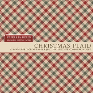 12 Christmas Plaid, Seamless Christmas Digital Papers, Christmas ...
