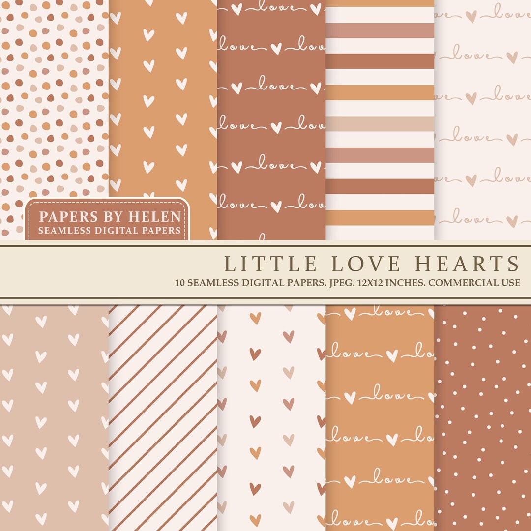 10 Valentine Hearts Seamless Digital Papers, Scrapbook Paper, Heart ...