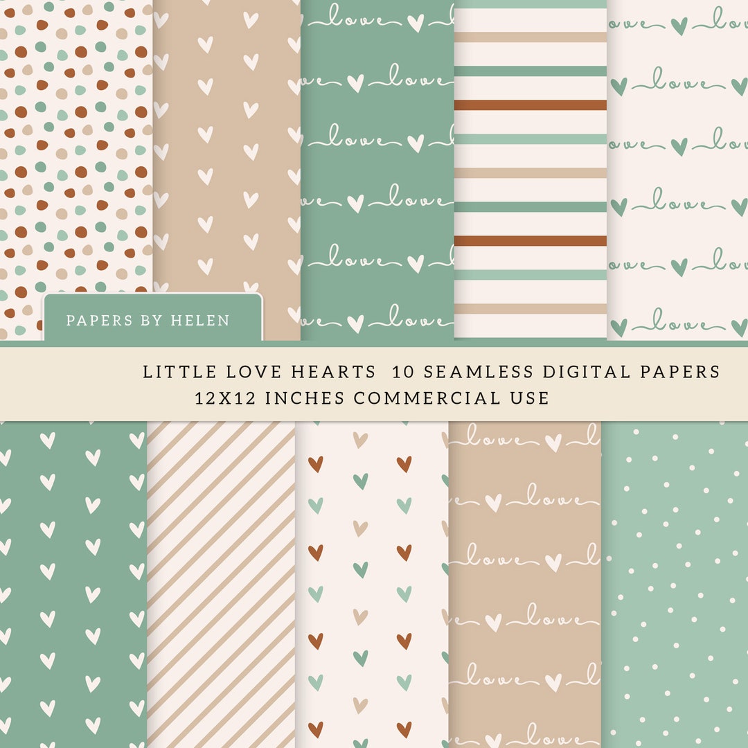 10 Valentine Hearts Seamless Digital Papers, Scrapbook Paper, Heart ...