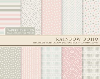 10 Boho Seamless Digital Papers, Boho Scrapbook Paper, Boho Backgrounds ...