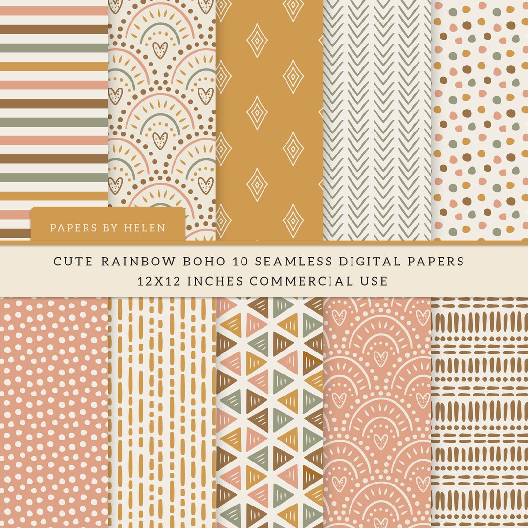 10 Boho Seamless Digital Papers, Boho Scrapbook Paper, Boho Backgrounds ...