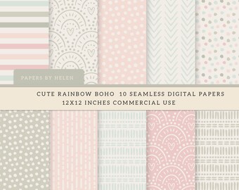 10 Boho Seamless Digital Papers, Boho Scrapbook Paper, Boho Backgrounds ...